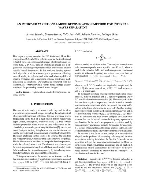 Pdf An Improved Variational Mode Decomposition Method For Internal Waves Separation