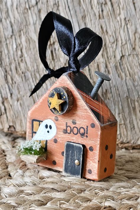 Halloween Ornament Handmade Mixed Media Wood Ornament Collectible Wood Halloween Wood