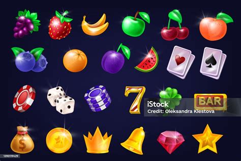 카지노 슬롯 게임 벡터 아이콘 세트 황금 상 왕관 광택있는 과일 도박 기계 Ui 배지 키트 라스베이거스에 대한 스톡 벡터 아트 및 기타 이미지 Istock