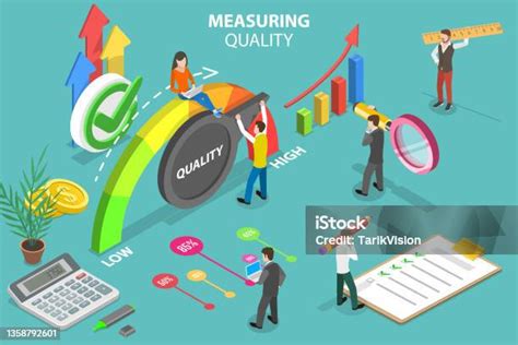 측정 품질의 3d 이소메트릭 플랫 벡터 개념적 그림 품질 관리에 대한 스톡 벡터 아트 및 기타 이미지 품질 관리 고급