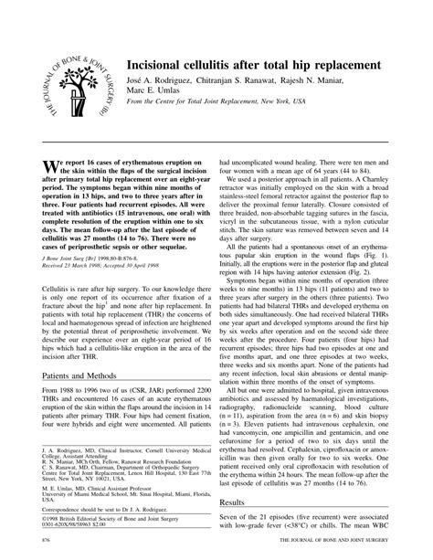 Pdf Incisional Cellulitis After Total Hip Replacement