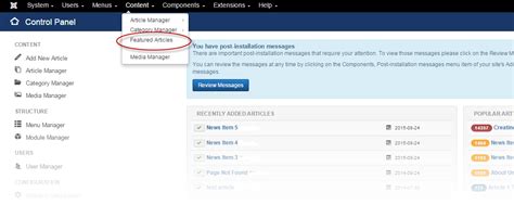 Managing The Featured Items Joomla Documentation