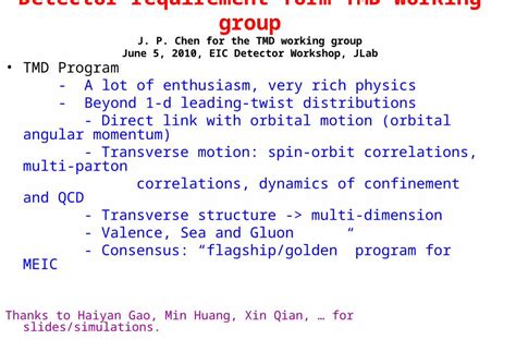 Ppt Detector Requirement Form Tmd Working Group J P Chen For The