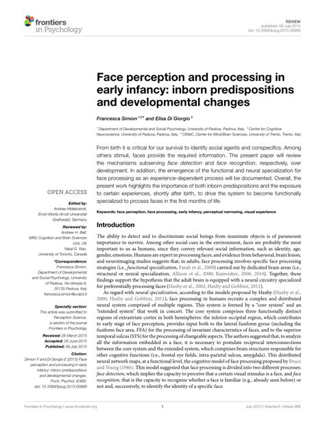Pdf Face Perception And Processing In Early Infancy Inborn Predispositions And Developmental