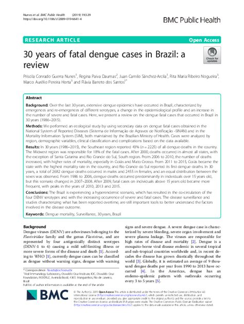 Pdf 30 Years Of Fatal Dengue Cases In Brazil A Review