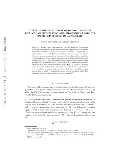 Pdf Towards The Smoothness Of Optimal Maps On Riemannian Submersions And Riemannian Products