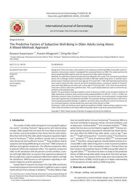 Pdf The Predictive Factors Of Subjective Well Being In Older Adults