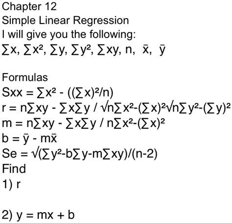 SOLVED Chapter 12 Simple Linear Regression Will Give You The Following Ex Ex2 Ey Ey Exy