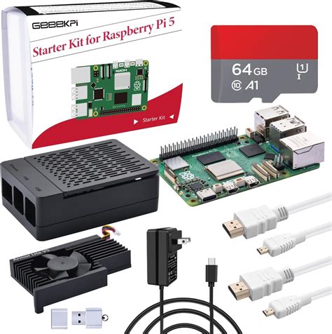 Jp Geeekpi スターターキット Raspberry Pi 5 4gb 用、raspberry Pi 5 4gb ボード、ケース、64gbカード、カードリーダー