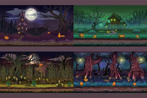 Cartoon Halloween 2d Backgrounds By Free Game Assets Gui Sprite