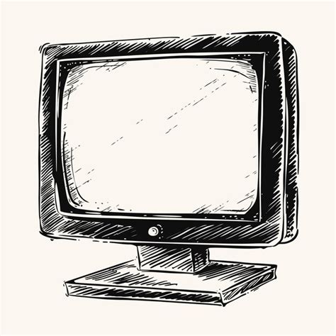 A Black And White Drawing Of A Monitor With A Button On It Premium Ai