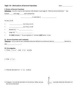 Derivatives Of Inverse Functions Notes By Michele Cubed TPT