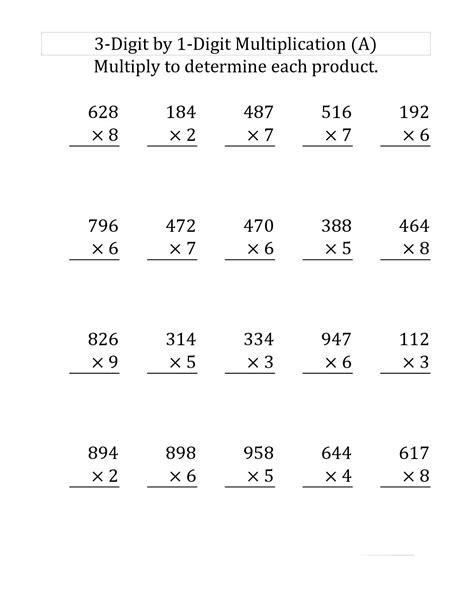 Multiplication Worksheets For Grade 4