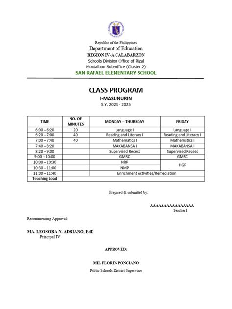 Class And Teachers Program Template Pdf Cognition Writing