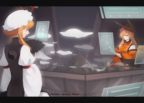 Safebooru 2girls Arong Bangs Black Headwear Black Tabard Blonde Hair