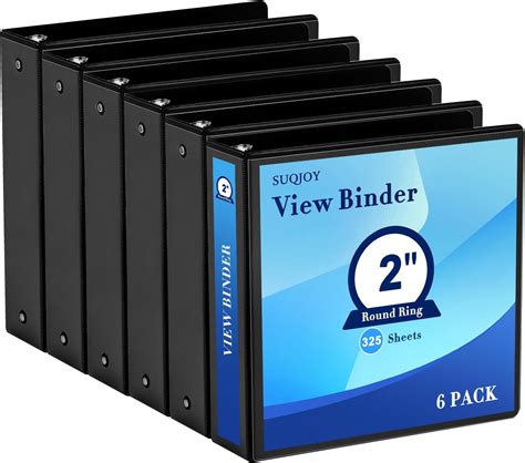 2 Inch 3 Ring Binder 2 Round Ring Binder With 2 Inside Pockets 6 Pack Black
