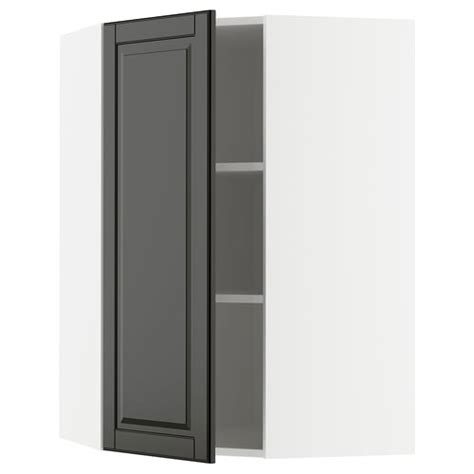 Metod Corner Wall Cabinet With Shelves Whitebodbyn Black 68x100 Cm