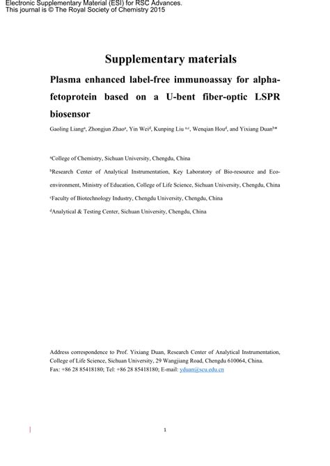 Pdf Plasma Enhanced Label Free Immunoassay For Alpha Fetoprotein