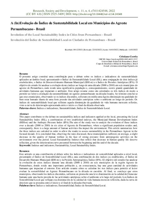 Pdf A In Evolução Do Índice De Sustentabilidade Local Em Municípios Do Agreste Pernambucano