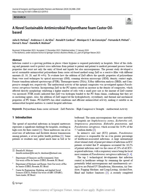 Antimicrobial Polyurethane Foam With Zno Pdf Polyurethane Zinc Oxide