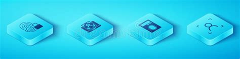 Set Isometric Fingerprint With Lock Laptop Face Recognition Face And Icon Vector Stock Vector