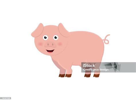 Söt Gris Tecknad Vektor Illustration Färgad Gris Bondgårdsdjur Ikon På