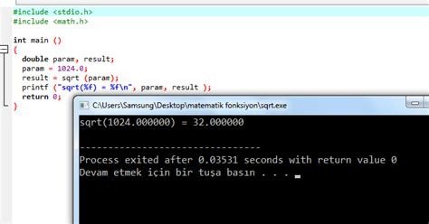 Sıfırdan Başlayalım C programlama Matematik sqrt fonksiyon