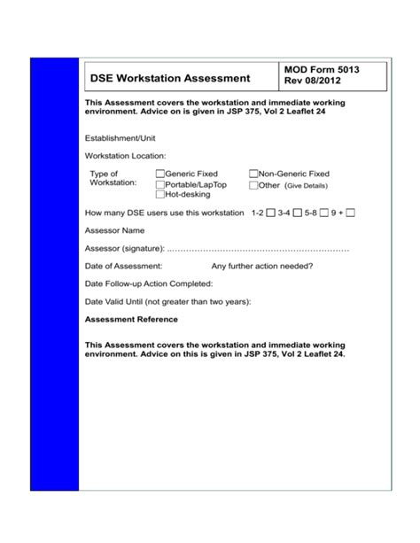 Dse Workstation Assessment Form Mod Form 5013