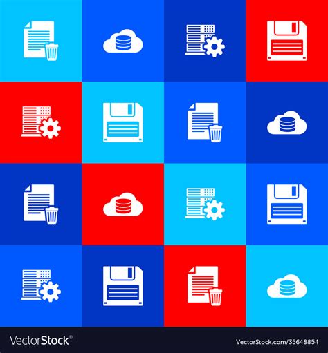 Set Delete File Document Cloud Database Server Vector Image