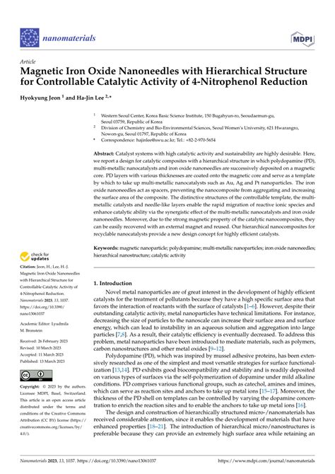 Pdf Magnetic Iron Oxide Nanoneedles With Hierarchical Structure For Controllable Catalytic