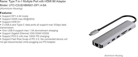 Buy Wholesale China Odm Oem Type 7 In 1 Multiple Port With Hdmi 8k Adapter 8k Resolution 5g