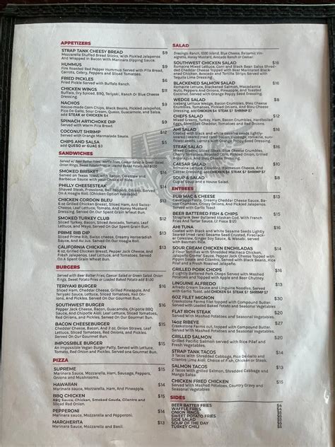Strap Tank Brewery Menu Updated October 2025