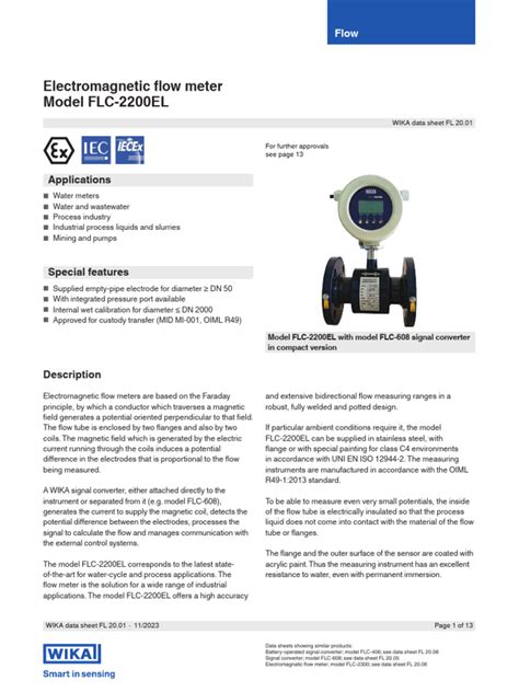 Wika Electromagnetic Flow Meter Flc 2200el Pdf Flow Measurement