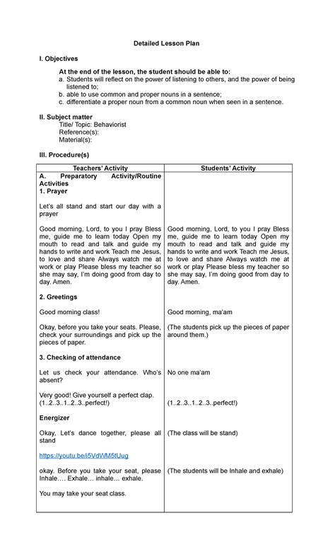 Lesson Plan Behaviorism Strategies And Activities Studocu