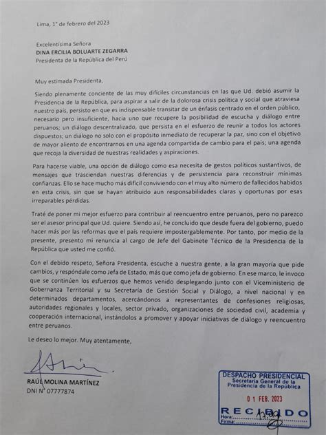 Raúl Molina Presentó Su Carta De Renuncia Al Gabinete Técnico De La