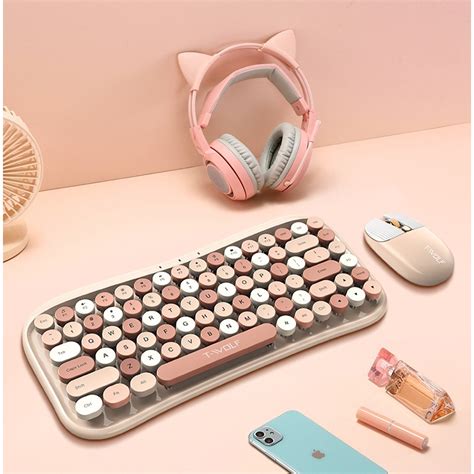 Twolf Tf660 Wireless Keyboard And Mouse 2 4ghz Bimode Wireless Retro Cute Slim Light Keyboard