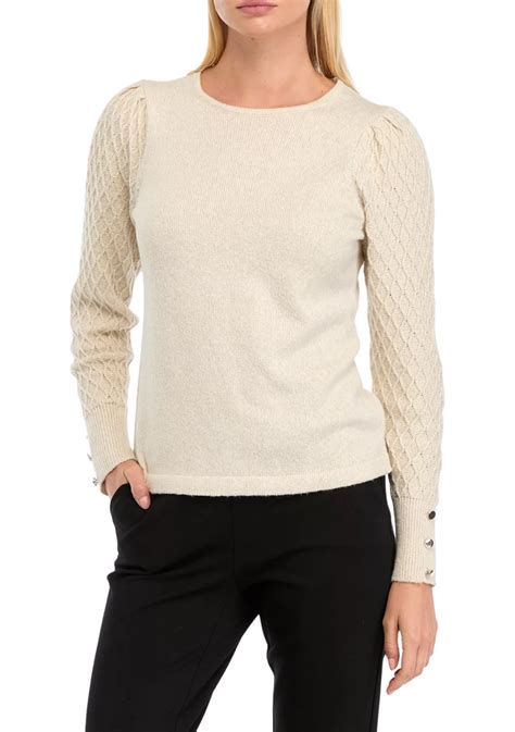 Anne Klein Womens Long Sleeve Crew Neck Diamond Stitch Sweater Belk
