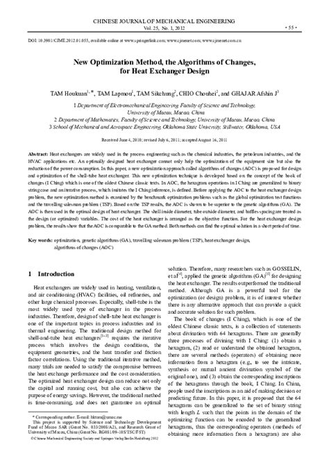 (PDF) New optimization method, the algorithms of changes, for heat exchanger design