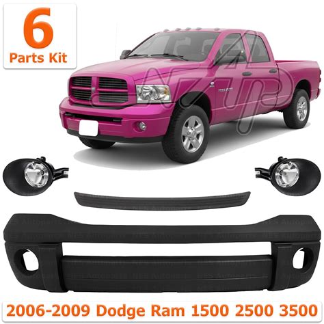 Front Bumper Cover Primed Plastic And Fog Lights Kit For 2006 2009 Dodge