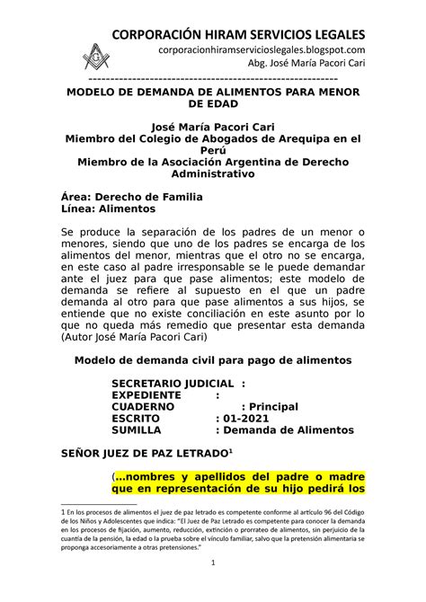 Modelo De Demanda De Alimentos Para Menor De Edad