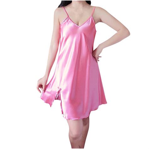 Posijego Womens Satin Nightgown Short Sleeve Pajama Dress Button Down