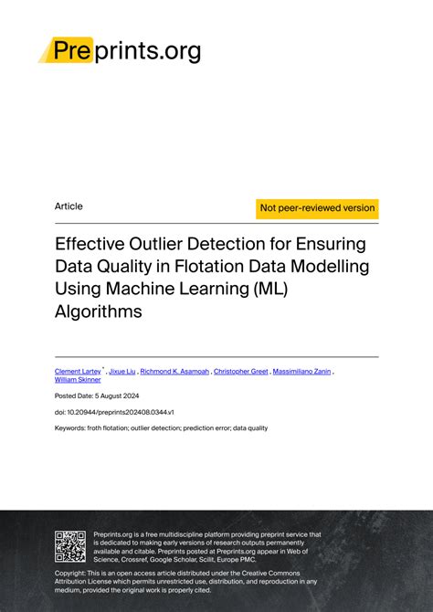 Pdf Effective Outlier Detection For Ensuring Data Quality In Flotation Data Modelling Using