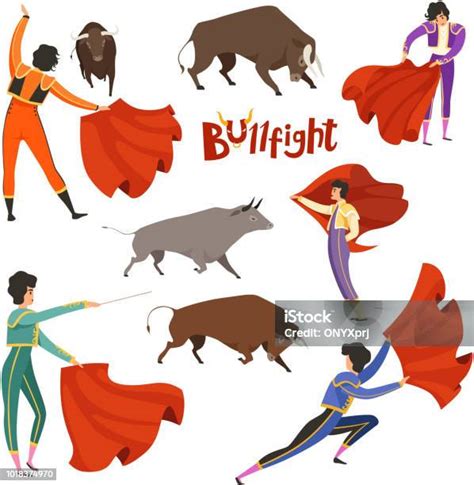 투우 Corrida입니다 다양 한 동적 자세에 황소와 투우사의 벡터 일러스트 레이 션 투우사에 대한 스톡 벡터 아트 및 기타