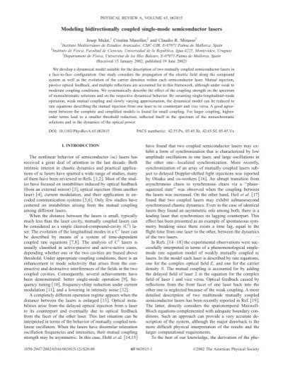 modeling bidirectionally coupled single mode semiconductor csic