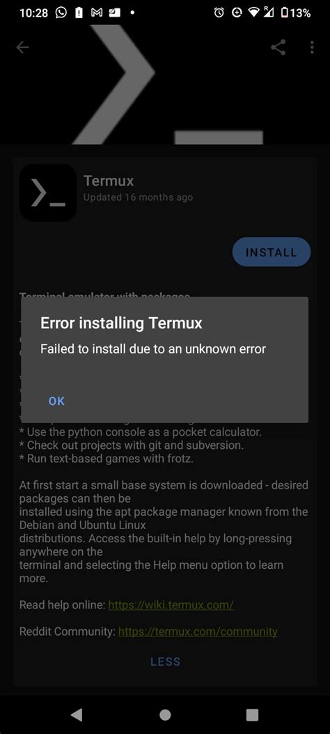 Im Installing Termux For The First Time And I Keep Getting This Unknown Error Does Anyone