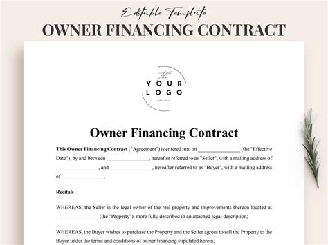 Customizable Owner Financing Contract Template Pdf Real Estate Sale