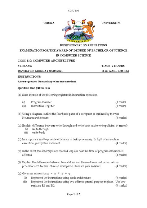 Cosc 110 Cosc 110 Chuka University Resitspecial Examinations