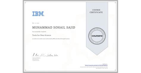 Sohail Qureshi On Linkedin Completion Certificate For Tools For Data Science