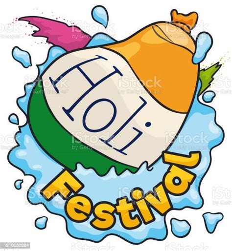 홀리 페스티벌을 위한 인사와 함께 스플래시 위에 있는 물 풍선 계절에 대한 스톡 벡터 아트 및 기타 이미지 계절 공휴일 금색 Istock