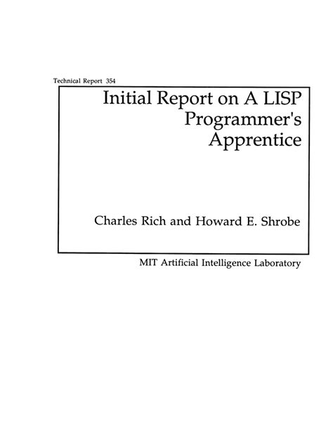 pdf initial report on a lisp programmer s apprentice